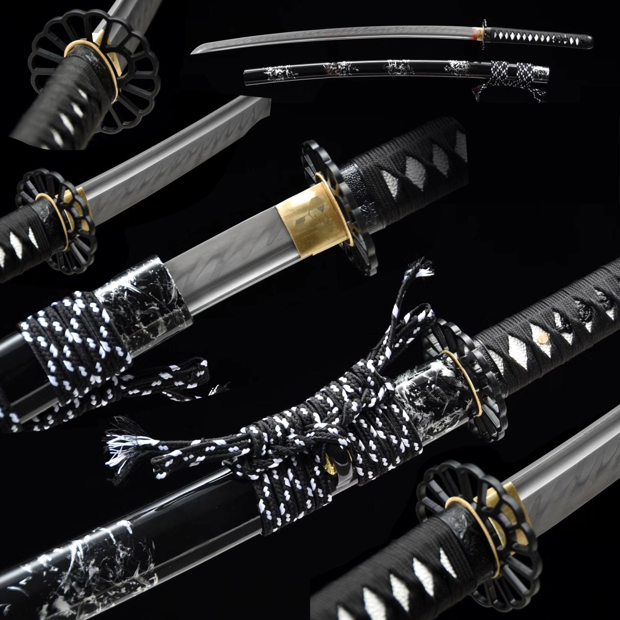 Hand Forged Clay Tempered with Nail Hamons Samurai Sword Full Tang Kat ...